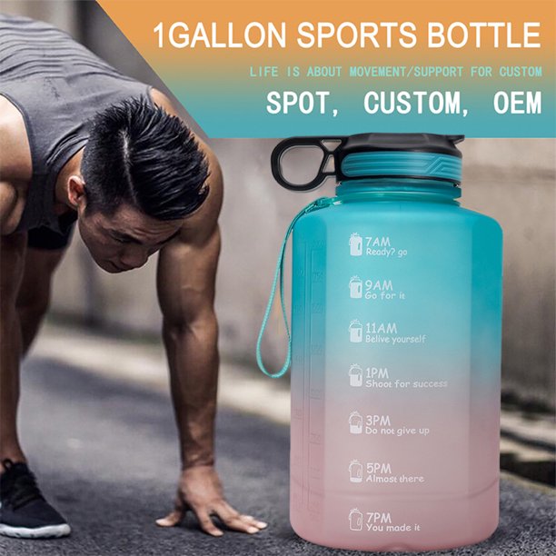 3.78L Motivational Water Bottle with Time Marker Straw Gallon Jug ...