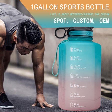3.78L Motivational Water Bottle with Time Marker Straw Gallon Jug ...