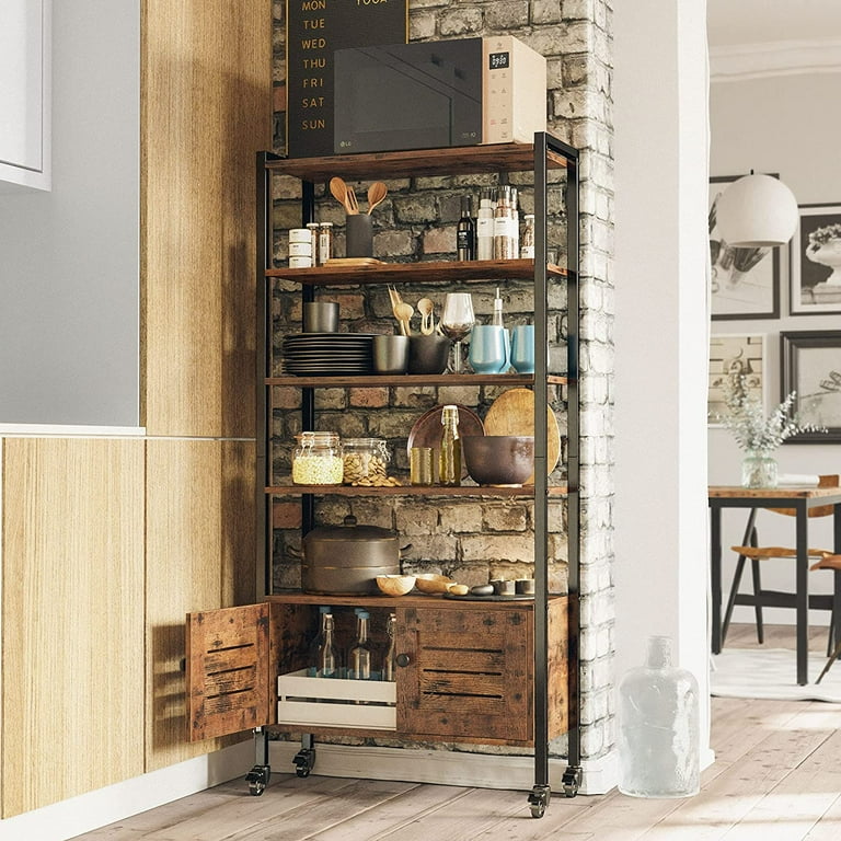 IRONCK Industrial Bookshelf and Bookcase with 2 Louvered Doors and 4 Shelves Standing Storage Cabinet for Living Room