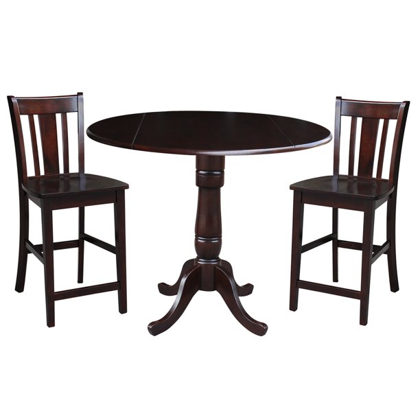 42" Round Pedestal Gathering Height Table with 2 Counter Height Stools ...