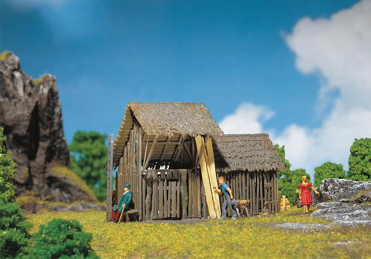 Faller HO Scale Building/Structure Kit Log Barn/Rustic Wood Outbuilding ...