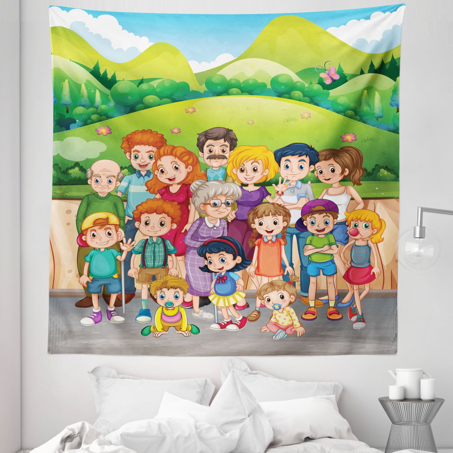 Family Tapestry, Cartoon Style Illustration of a Big Family Taking a ...