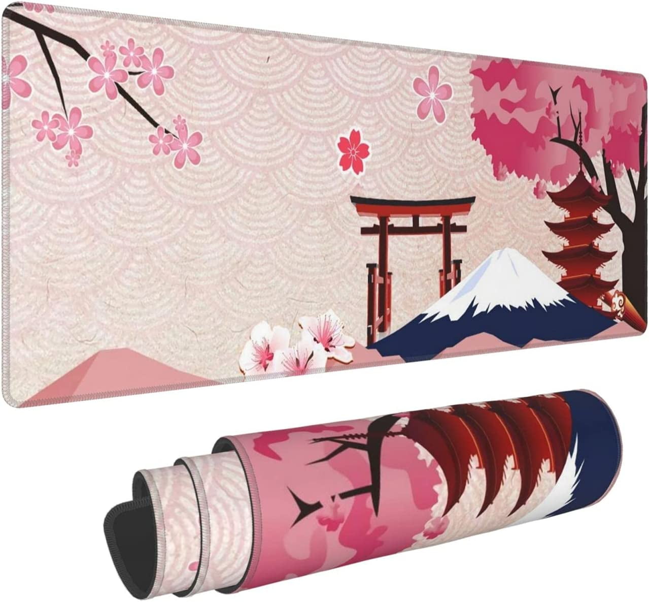 Japanese Landscape Pink Sakura Extended Mouse Pad 31.5x11.8 Inch XL ...
