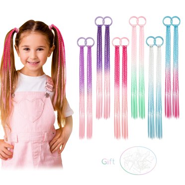 Powiller 24 Pcs Colorful Rainbow Hair Extensions for Kids, Braid-Ready ...