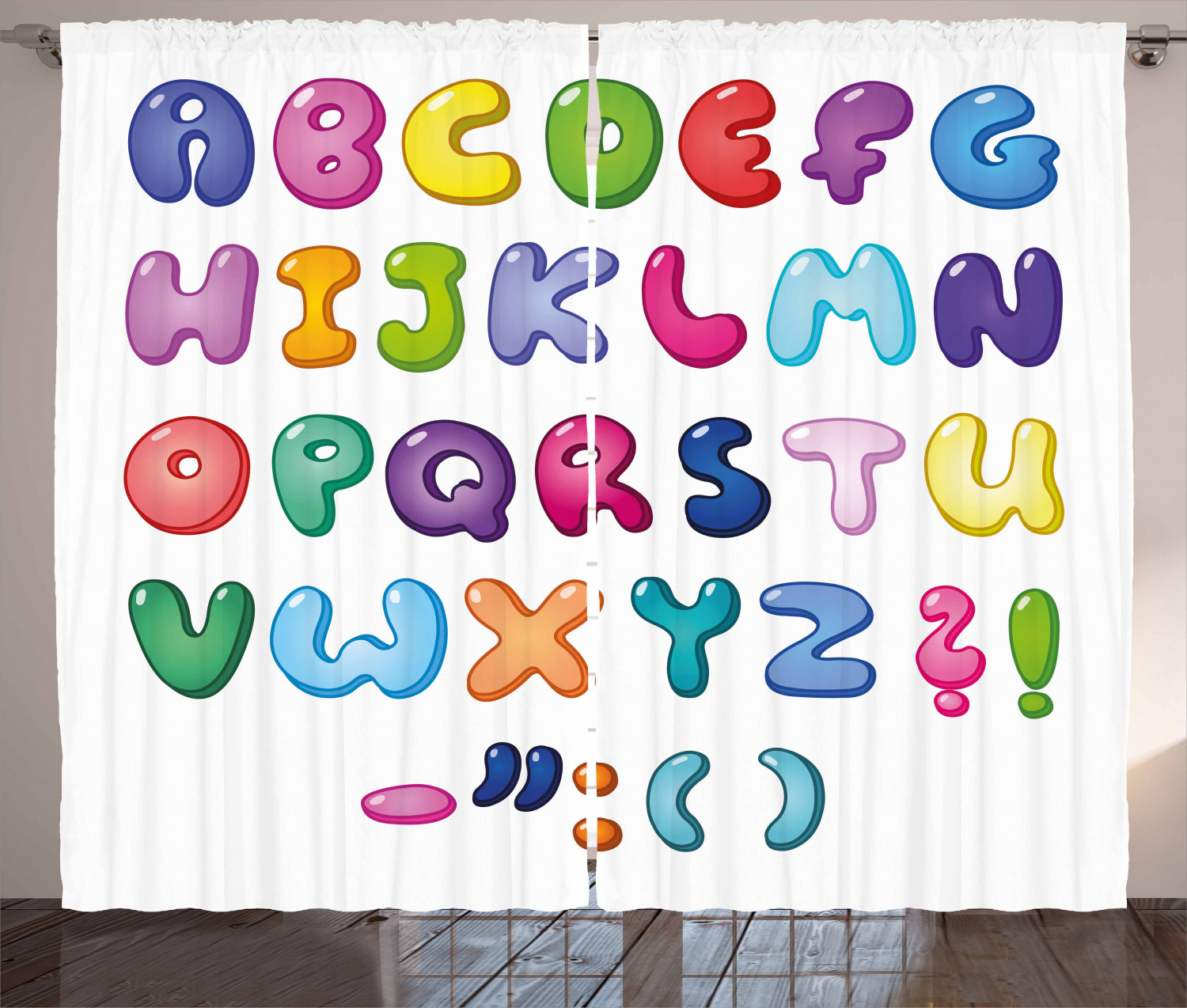 Letters Curtains 2 Panels Set, Bubble Shaped 3D Style Alphabet Set ...