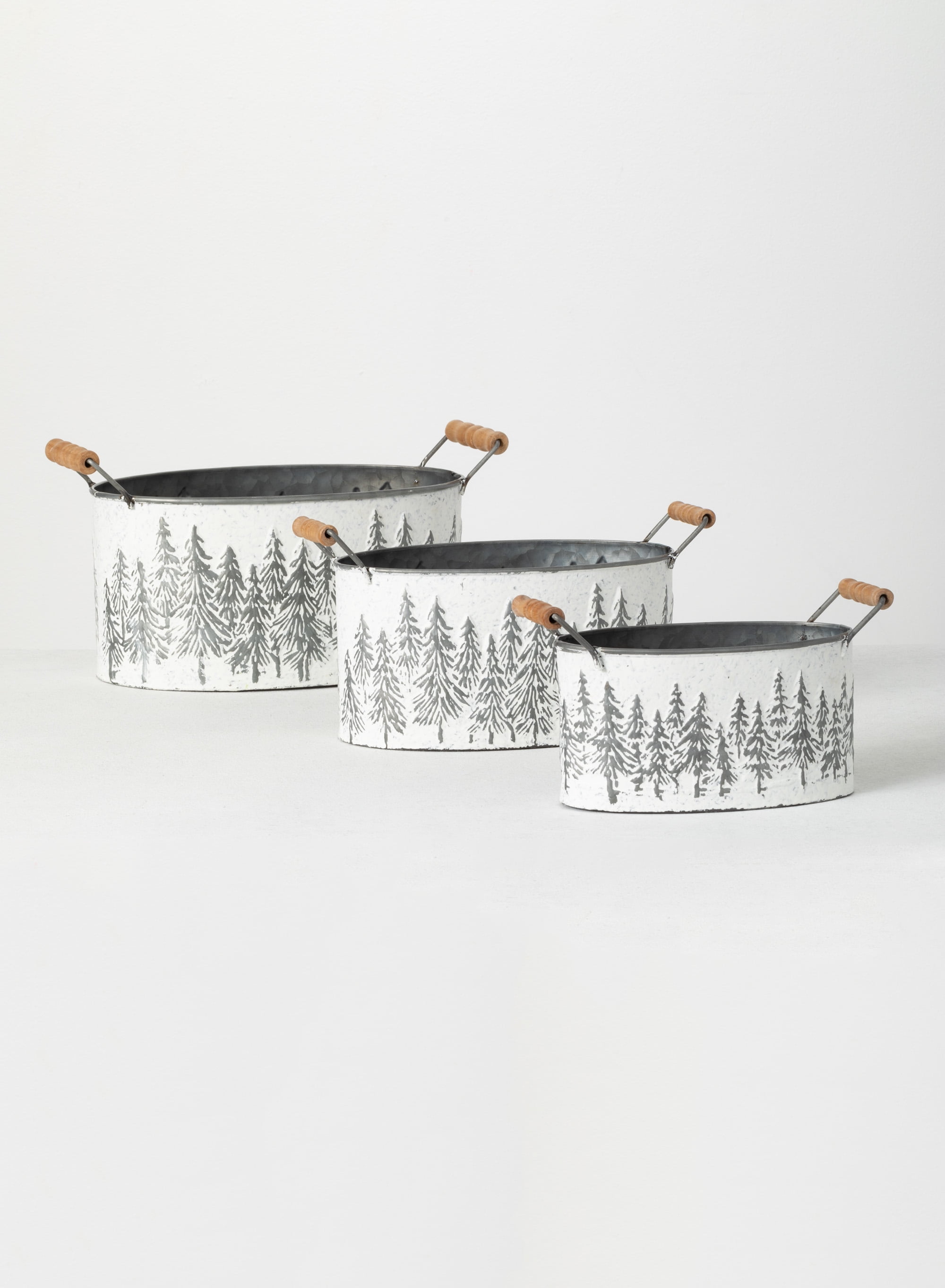 Sullivans Metal Tree Planters with Handles Set of 3, 7.5"H, 6.25"H & 5. ...