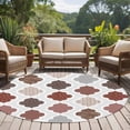 Abstract Grid Round Living Room Rugs 7 ft, Boho Red Brown Grey ...