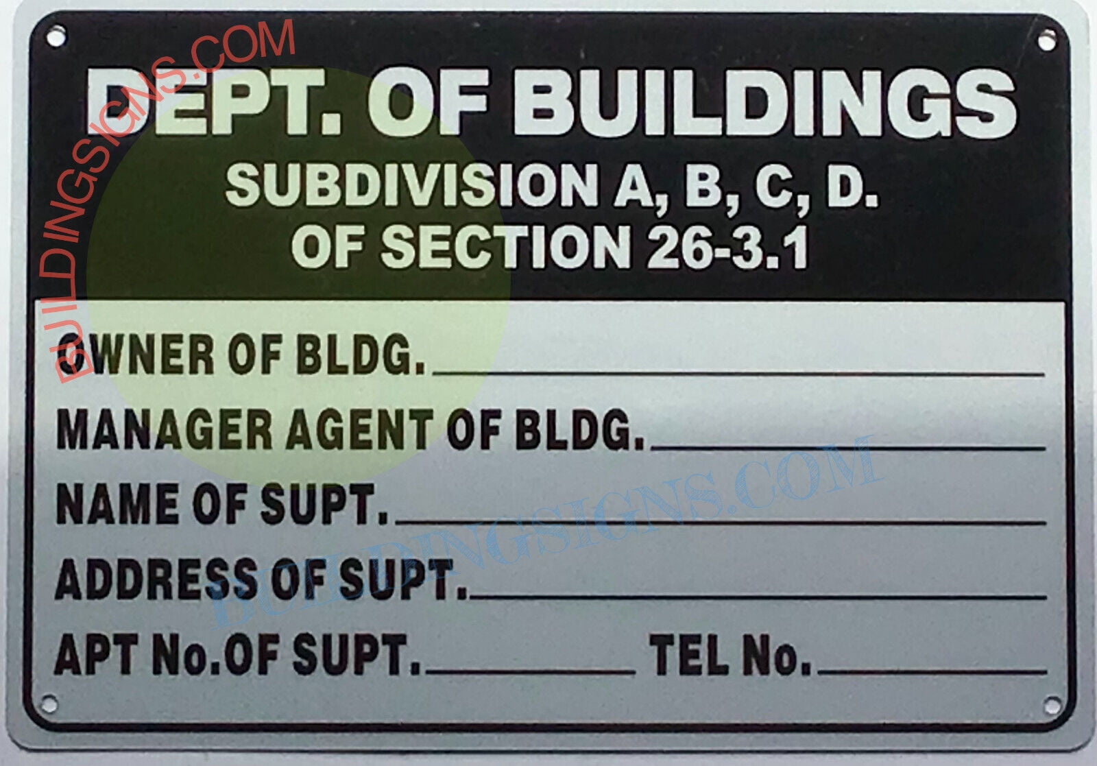 DEPT OF BUILDING SUBDIVISION ABCD SIGN (7X10,White,Aluminum) -ref21022 ...