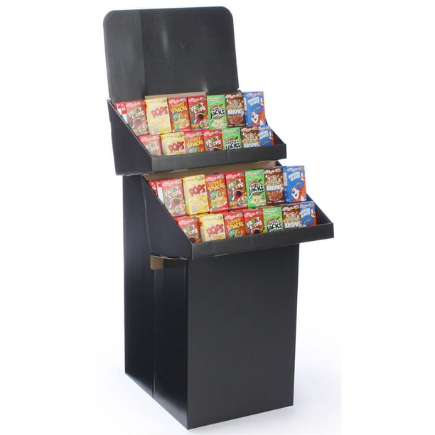 2-Tier Display Bin with Optional Header, Black Corrugated Cardboard ...