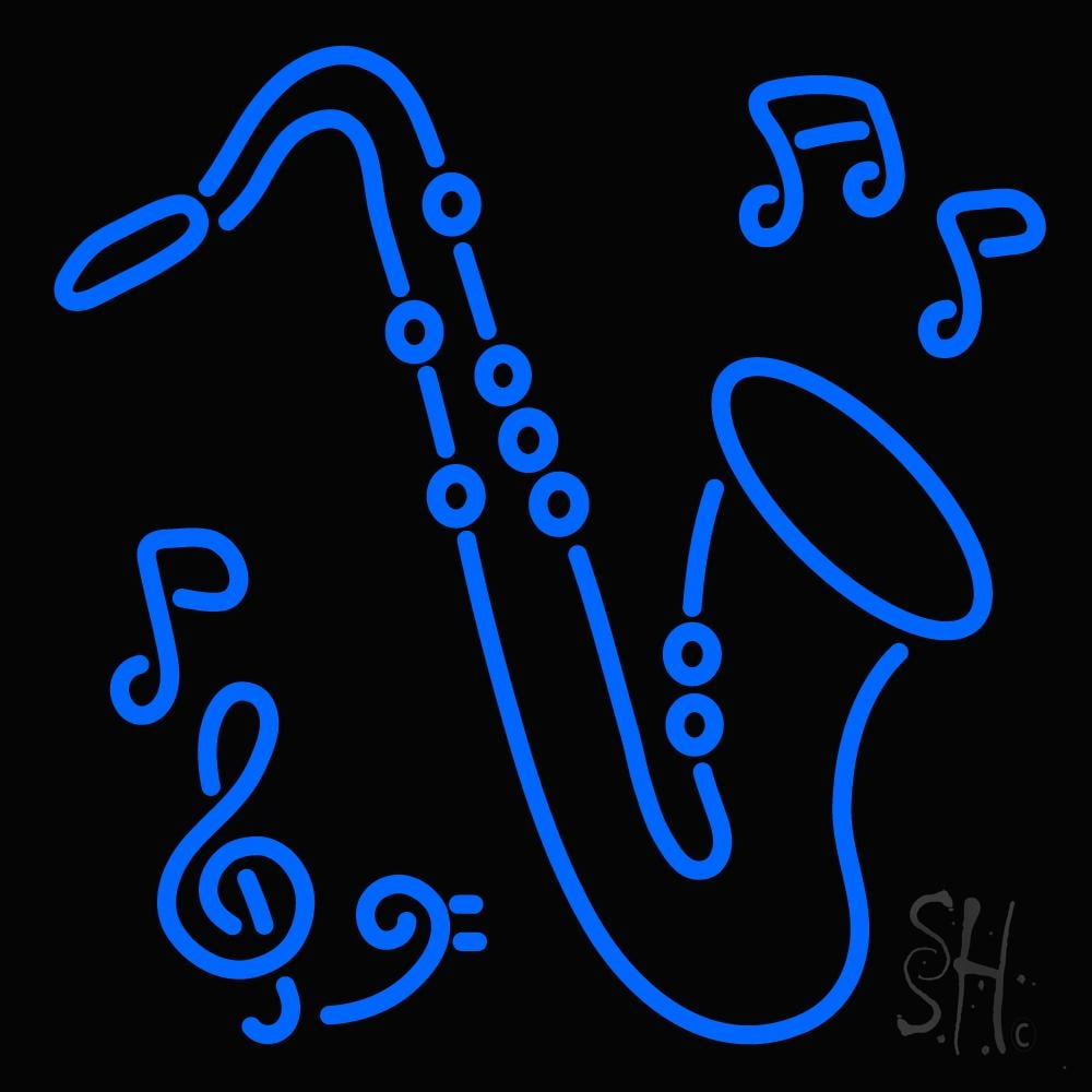 Saxophone With Music Notes LED Neon Sign 24" Tall x 24" Wide - inches ...