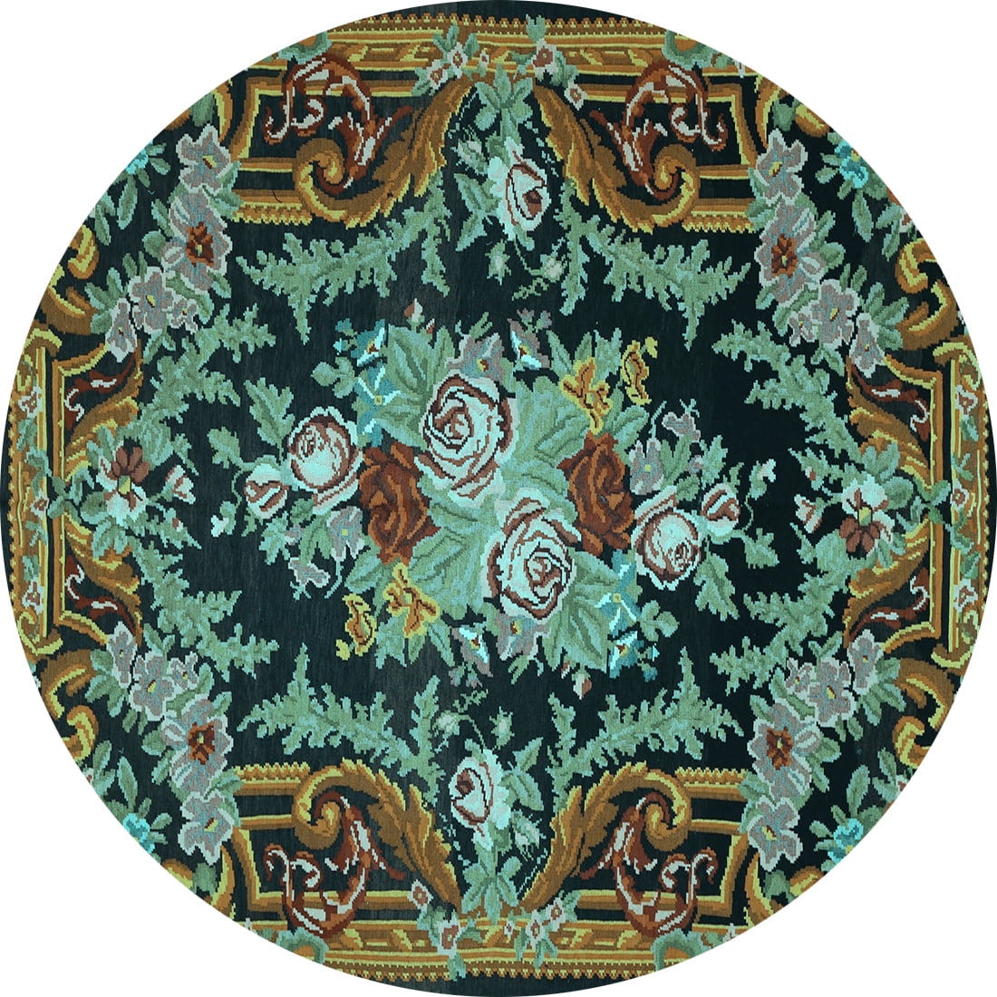 Ahgly Company Indoor Round Medallion Light Blue French Area Rugs, 6 ...