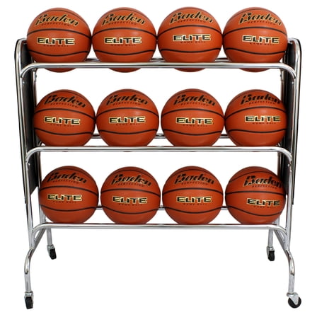 Champro Sports Rolling Basketball Ball Cart Storage Rack, 3 Rows/12 ...