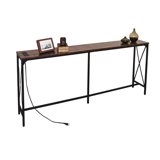 DecorTech Industrial Rectangular Wood Console Table with AC Power and ...