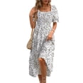 Sundresses for Women Casual Floral Print Square Neck Midi Dress Short ...