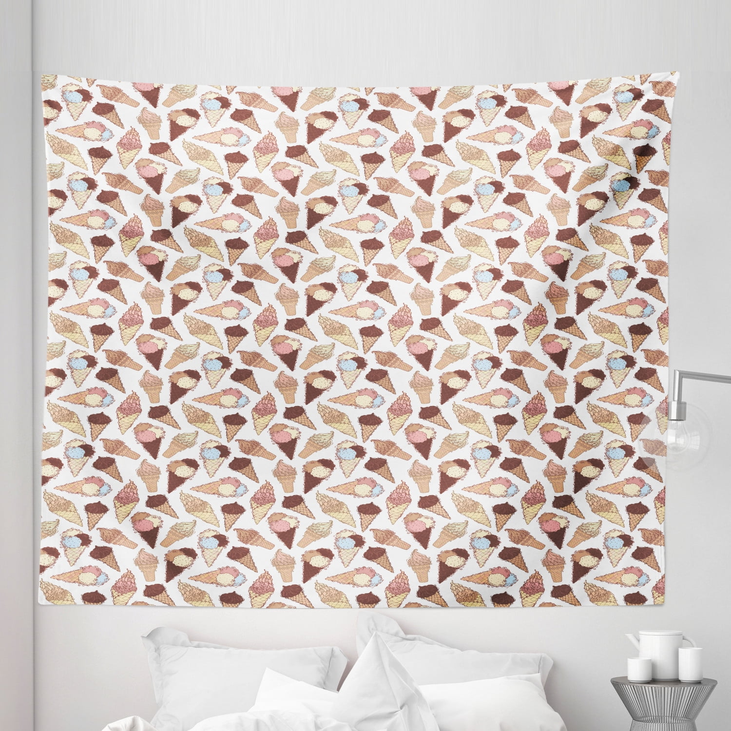 Ice Cream Tapestry, Print of Repetitive Cones with Cold Creamy Dessert ...