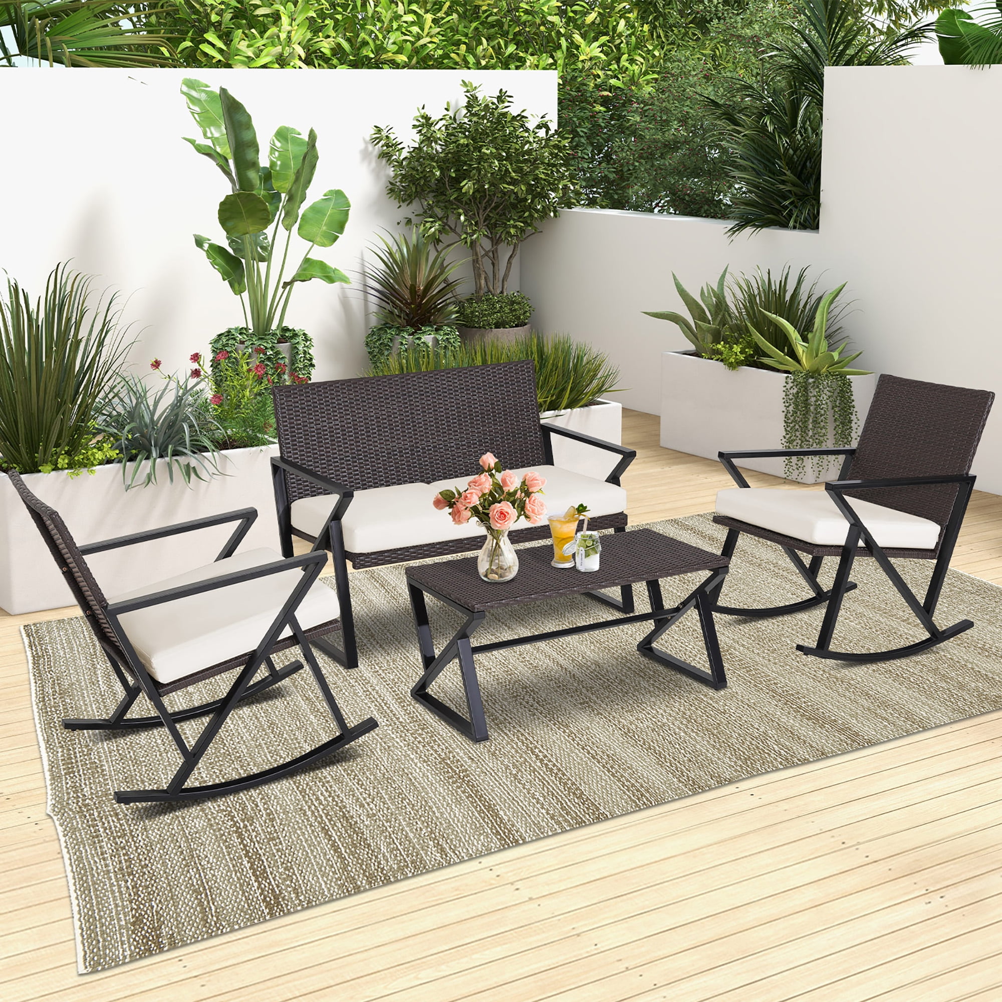 Click here for Costway 4pcs Patio Rattan Wicker Rocking Chairs Lo... prices
