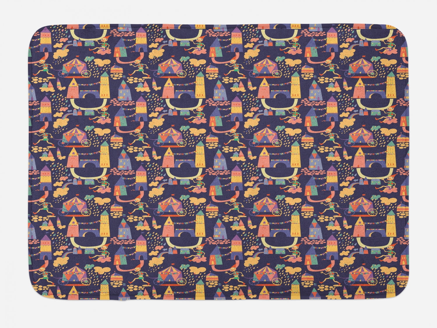 Cartoon Bath Mat, Carnival Pattern with Circus Carts Doodle Style ...