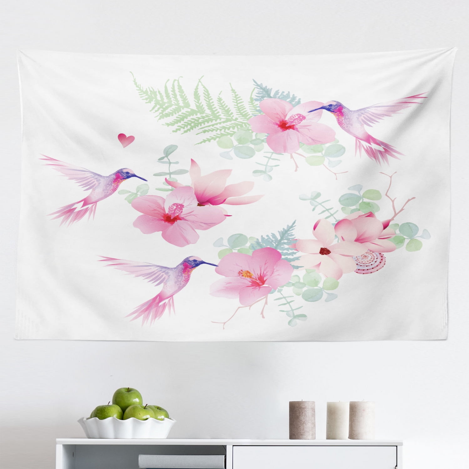 Hummingbirds Tapestry, 2 Hummingbirds Sipping Nectar from a Trumpet ...