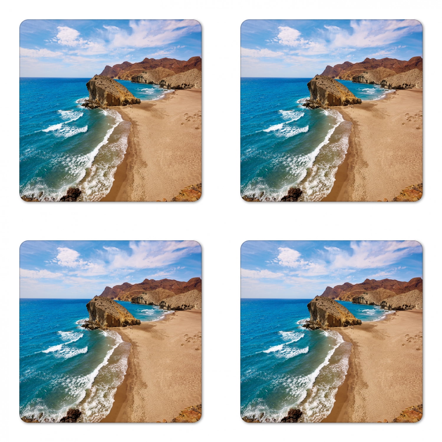Landscape Coaster Set of 4, Ocean View Tranquil Beach Cabo De Gata ...