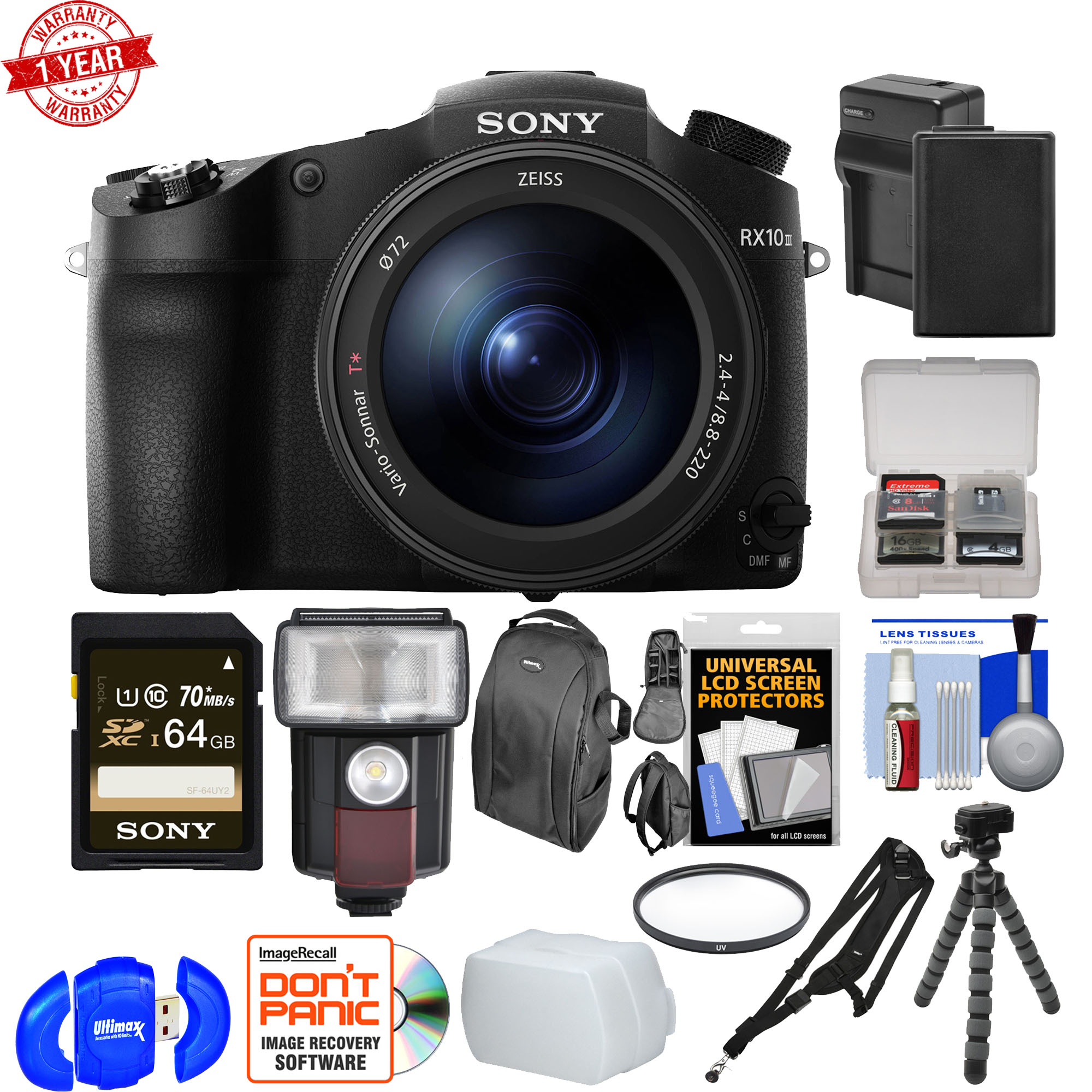 Sony Cyber-Shot DSC-RX10 III 4K Wi-Fi Digital Camera with 64GB Card ...