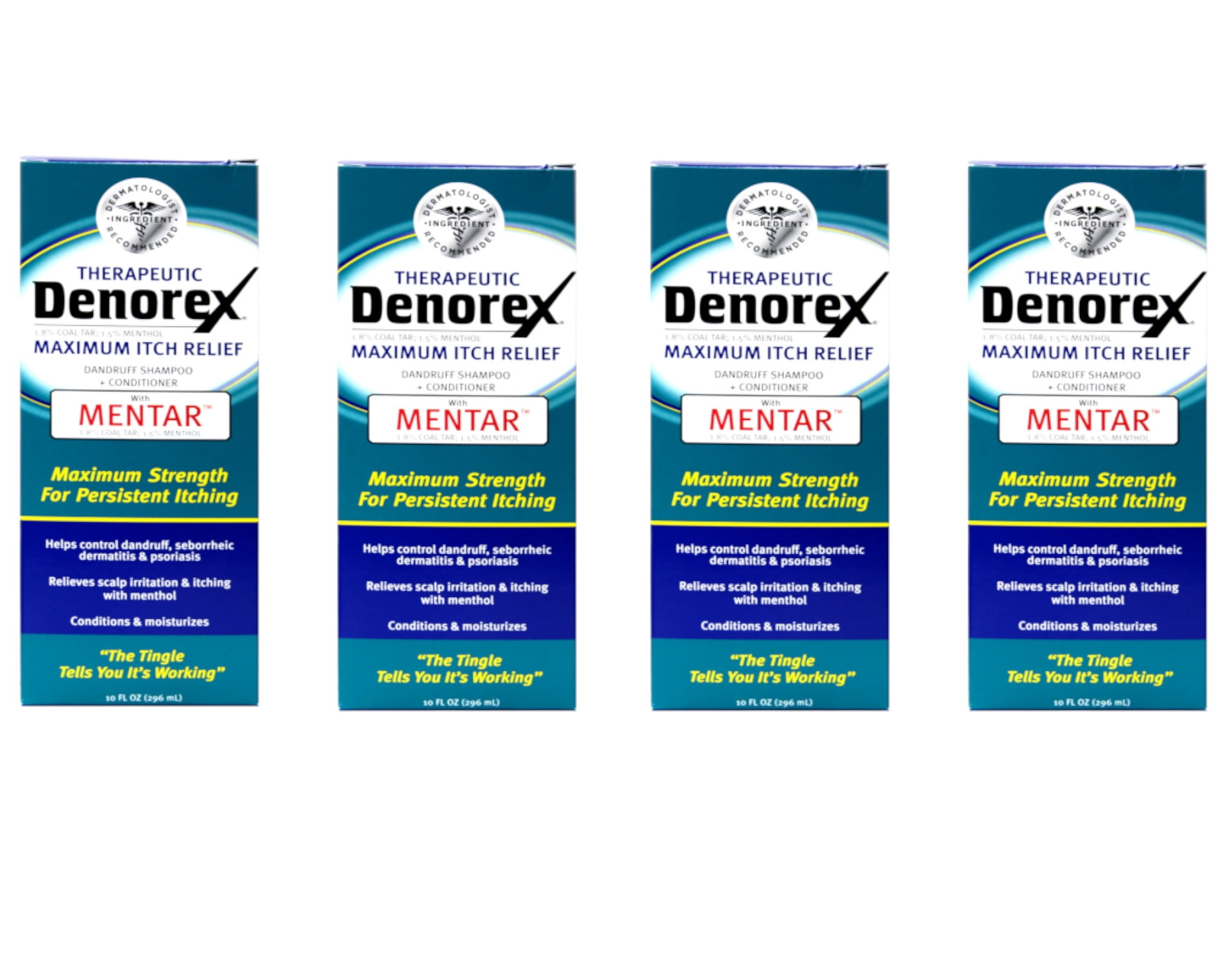 4 Pack - Denorex Dandruff Shampoo Conditioner, Maximum Strength 10 fl ...