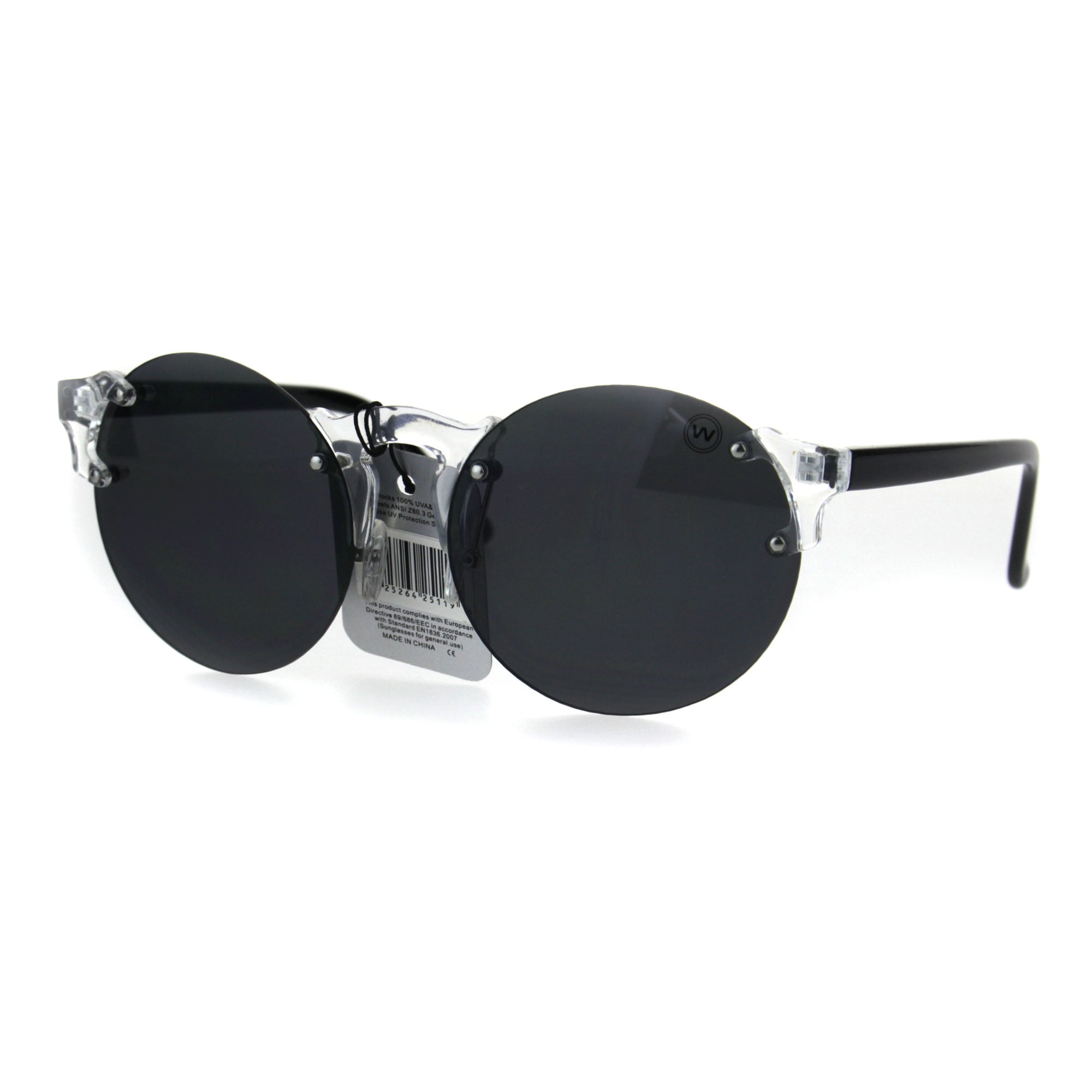 Mens Hipster Nerdy Retro Clear Circle Round Lens Funky Sunglasses Black ...