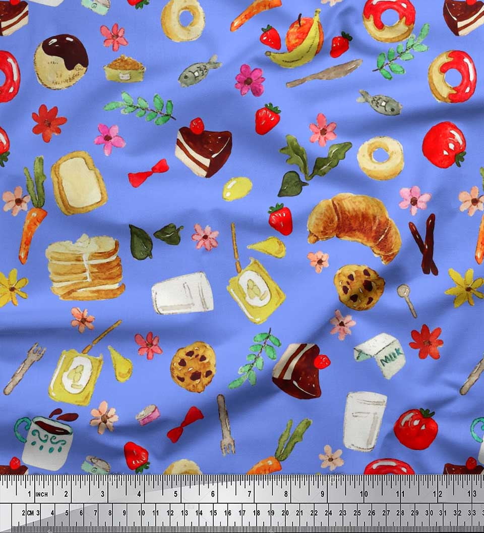 Soimoi Cotton Poplin Fabric Fruits,Bread & Donut Food Print Fabric by ...