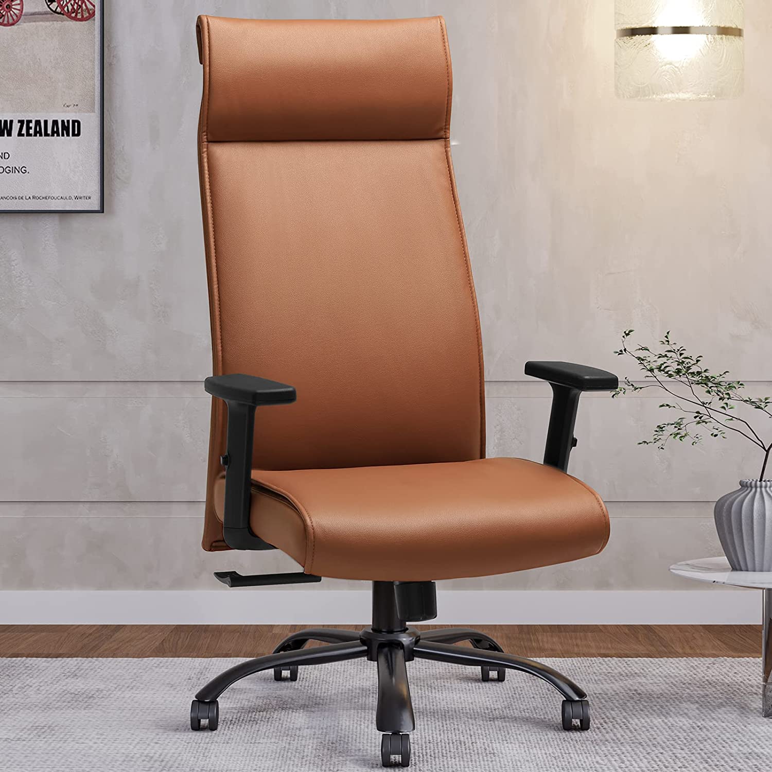 Brown Office Desk Chair High Back Leather Computer Chair,Ergonomic ...