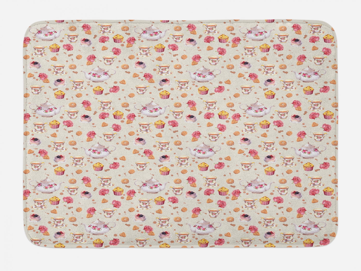 Vintage Bath Mat, Vintage Retro Antique Tea Cups and Teapots Art ...