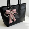 Bowknot Shape Key Rings With Pearls And Metallic Heart Decoration ...