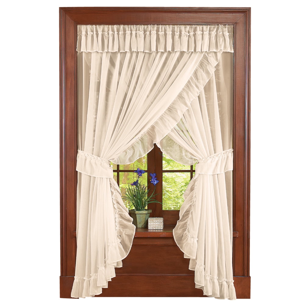 Collections Etc Isabella Ruffled Sheer Fabric Rod Pocket Window Curtain ...