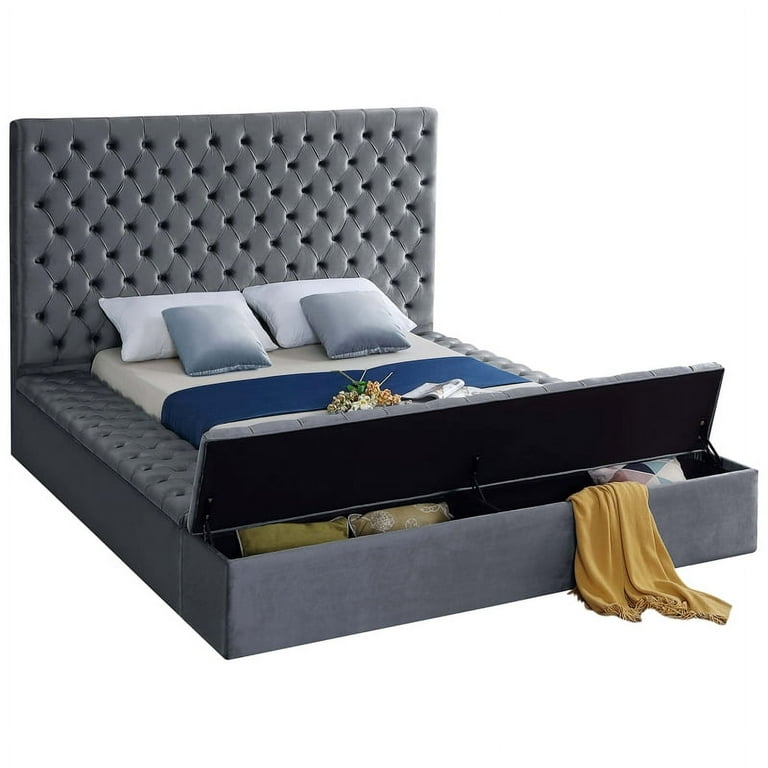 Meridian Furniture Bliss Gray Velvet Upholstered King Bed Modern Solid Wood Platform Design Walmart