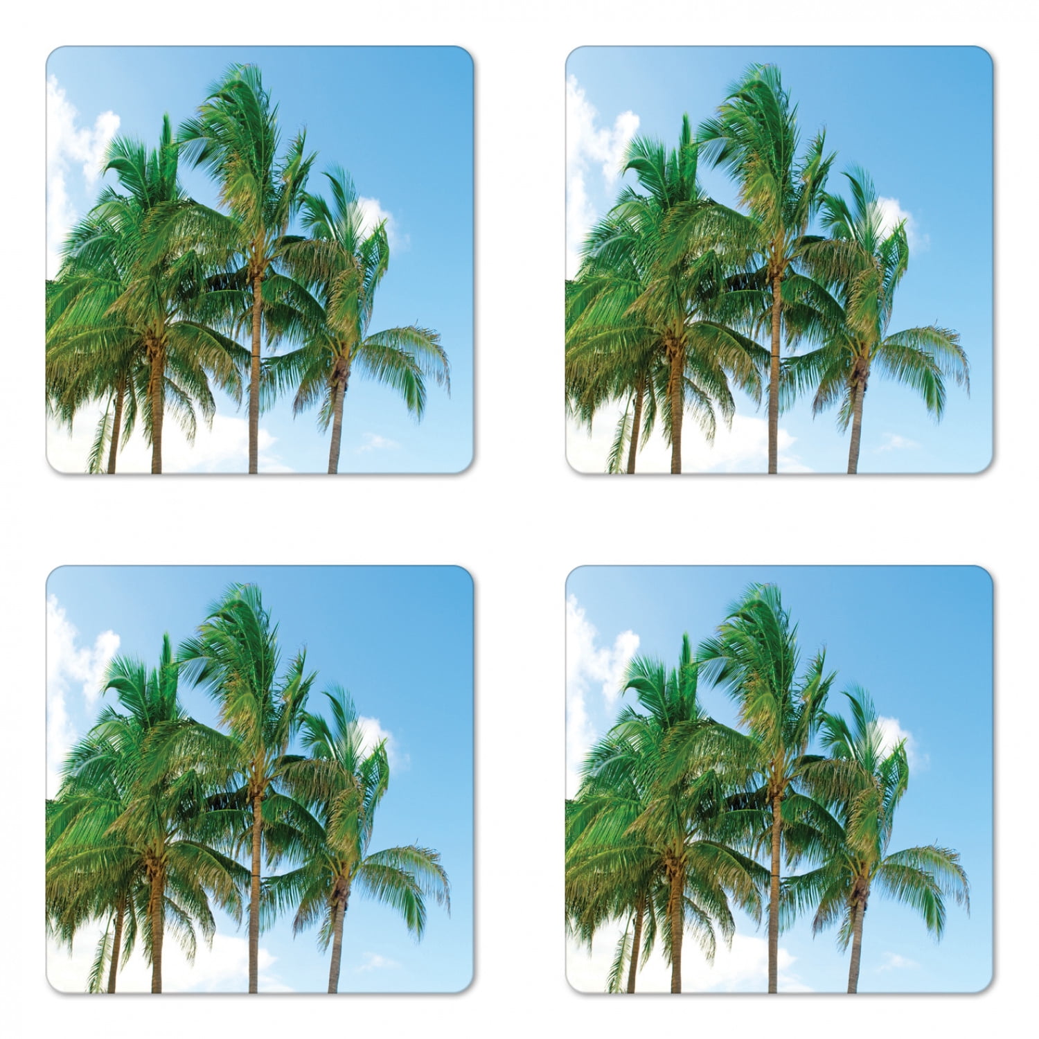 Tropical Coaster Set of 4, Palm Tree Tops in the Sunny Sky Relaxing ...