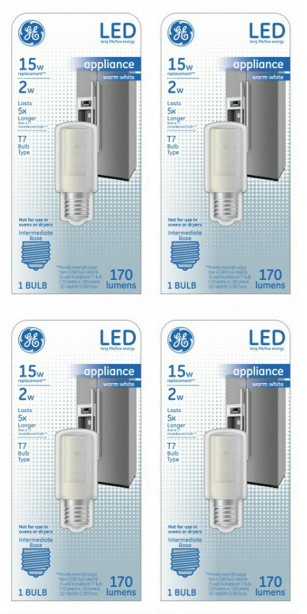 (case of 4) GE 29039 LED2T7 E17 -OT LED light bulb, T7 shape, warm ...