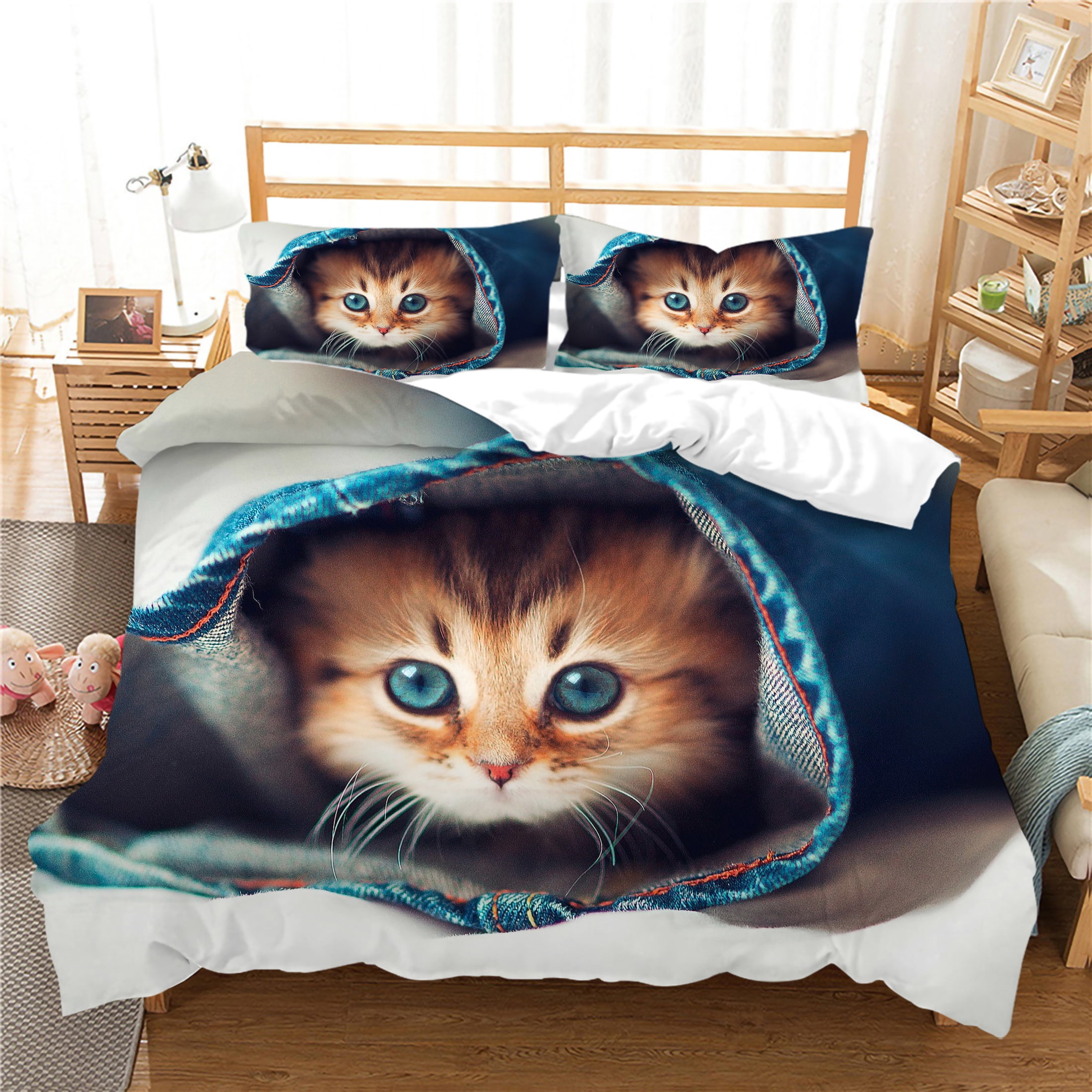 Walmart 3D Cat Print Duvet Cover Sets, Twin/Queen/King, Polyester, Kids ...