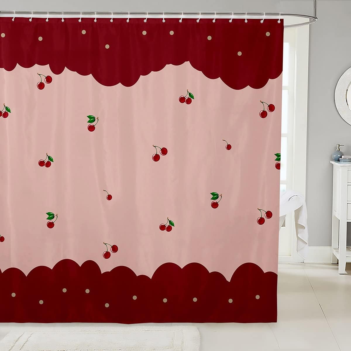 Joocar Red Cherry Shower Curtains Cute Fruits Theme Waterproof Bath