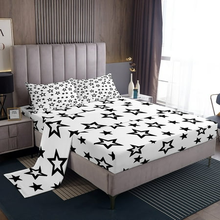 Black Star Bed Sheets Set Galaxy Starry Sheet Set for Kids Boys Girls ...