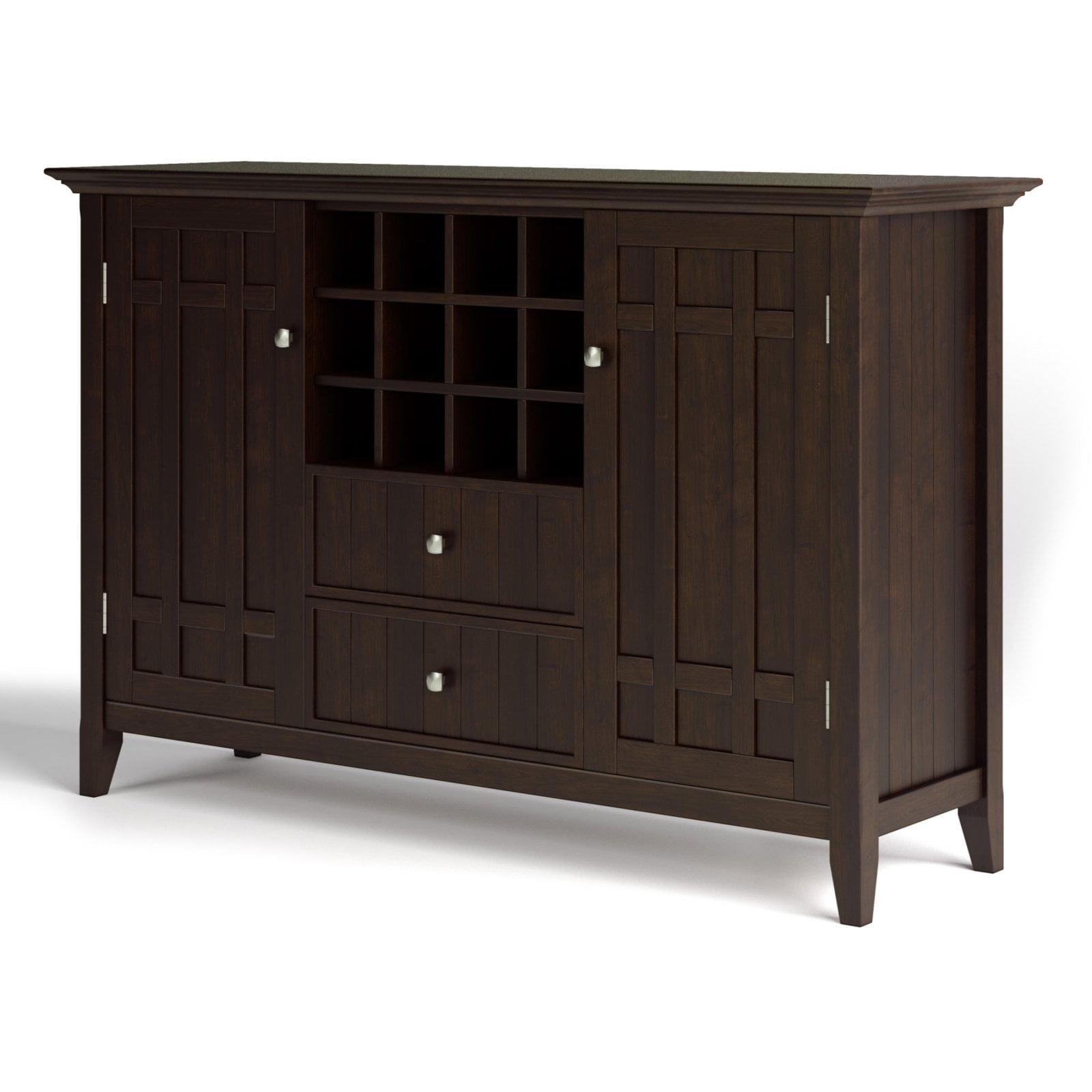 Brooklyn + Max Hampton Pine Wood 2 Drawer Buffet Credenza with Wine ...