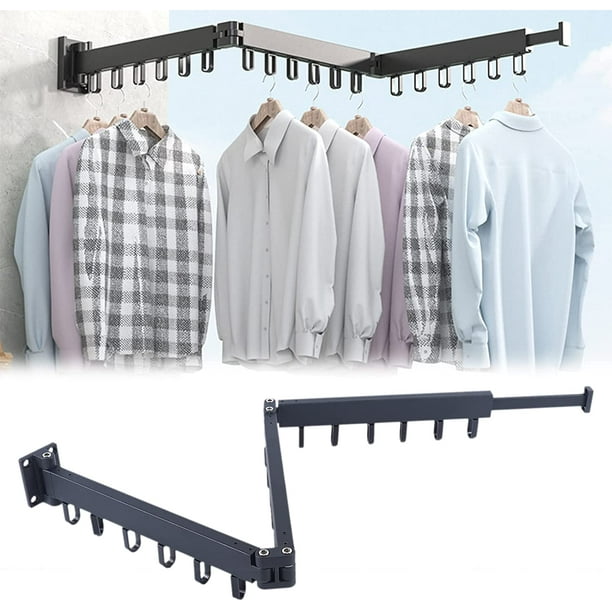 FETCOI Wall Mounted Retractable Clothes Drying Rack Foldable Rotatable ...