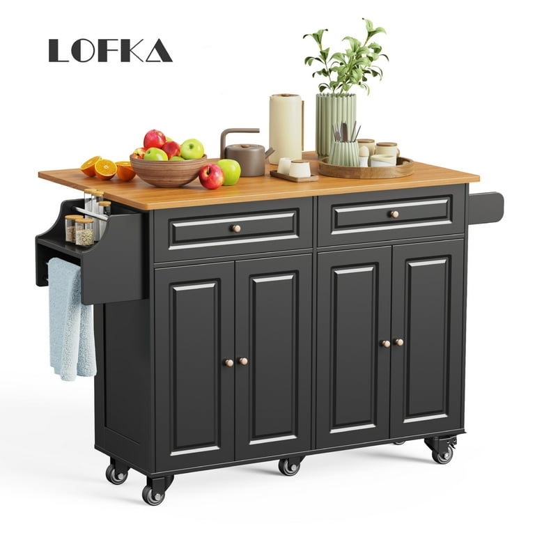 4 EVER WINNER Kitchen Island Cart On Wheels, Farmhouse Rolling Kitchen ...
