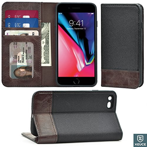 XEUCE iPhone 8 Folio Wallet Case (Black/Brown) by Mediabridge ...
