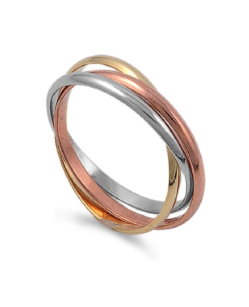 925 Sterling Silver Tri Color Band Set of 3 Ring Size 8 - Walmart.com