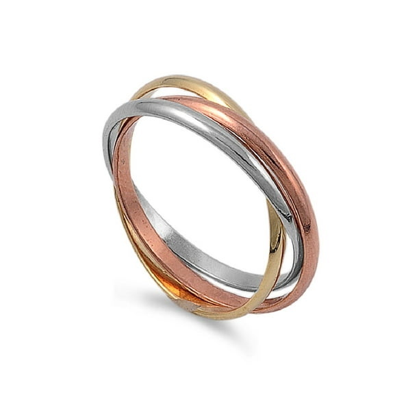 All in Stock - 925 Sterling Silver Tri Color Band Set of 3 Ring Size 8 ...