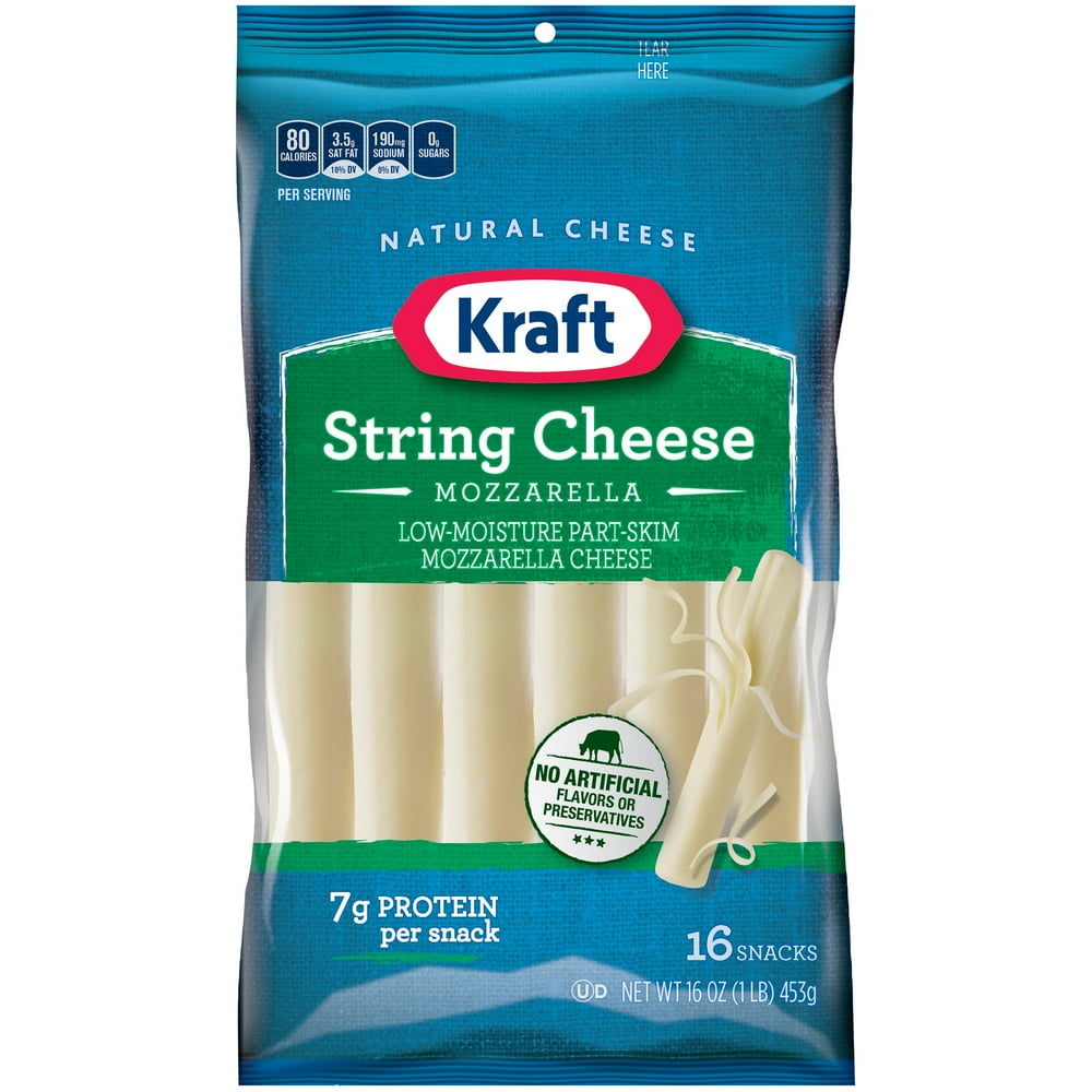 Kraft String Cheese Mozzarella Cheese Snacks, 16 ct Sticks - Walmart ...