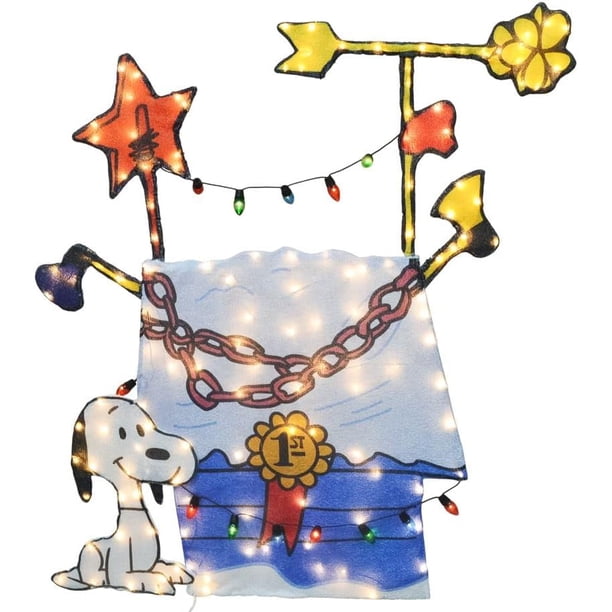 48" 2D Prelit Yard Art Snoopy Decorated Dog House Peanuts Christmas ...