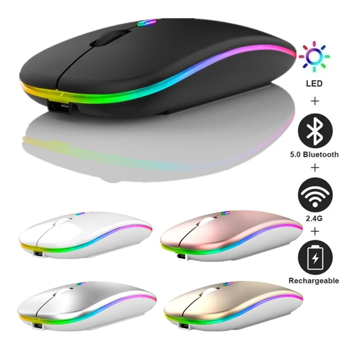 Mouse Recargable Portátil Con Bluetooth Y Inalámbrico Usb Mouse RGB ...