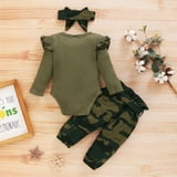 Newborn Girl's Camo Outfit - Long Sleeve Romper, Pants, Headband, 3PCS, Army Green, 0-3 Months ...