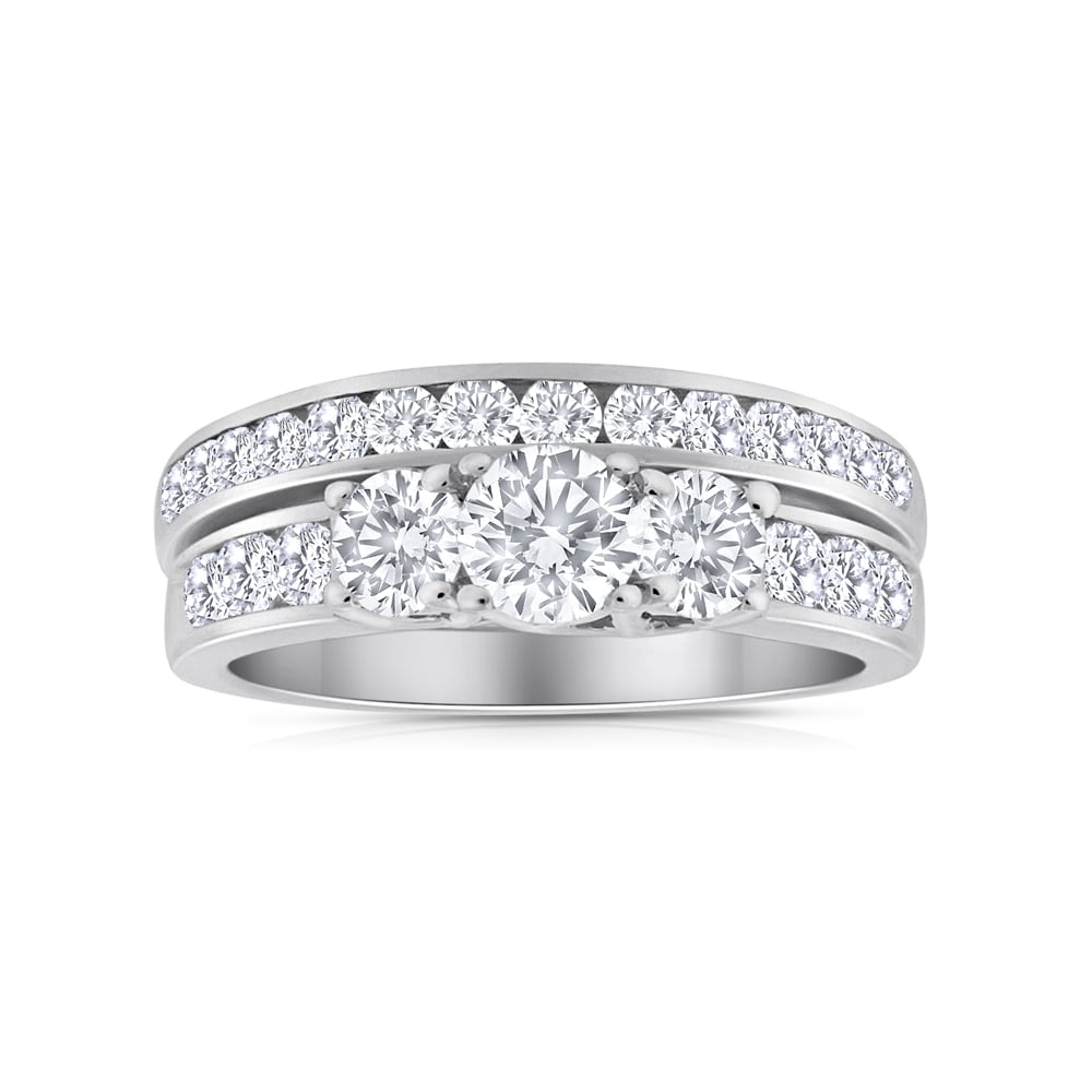 2.00ctw Diamond Three Stone Bridal Set in 14k White Gold - Walmart.com