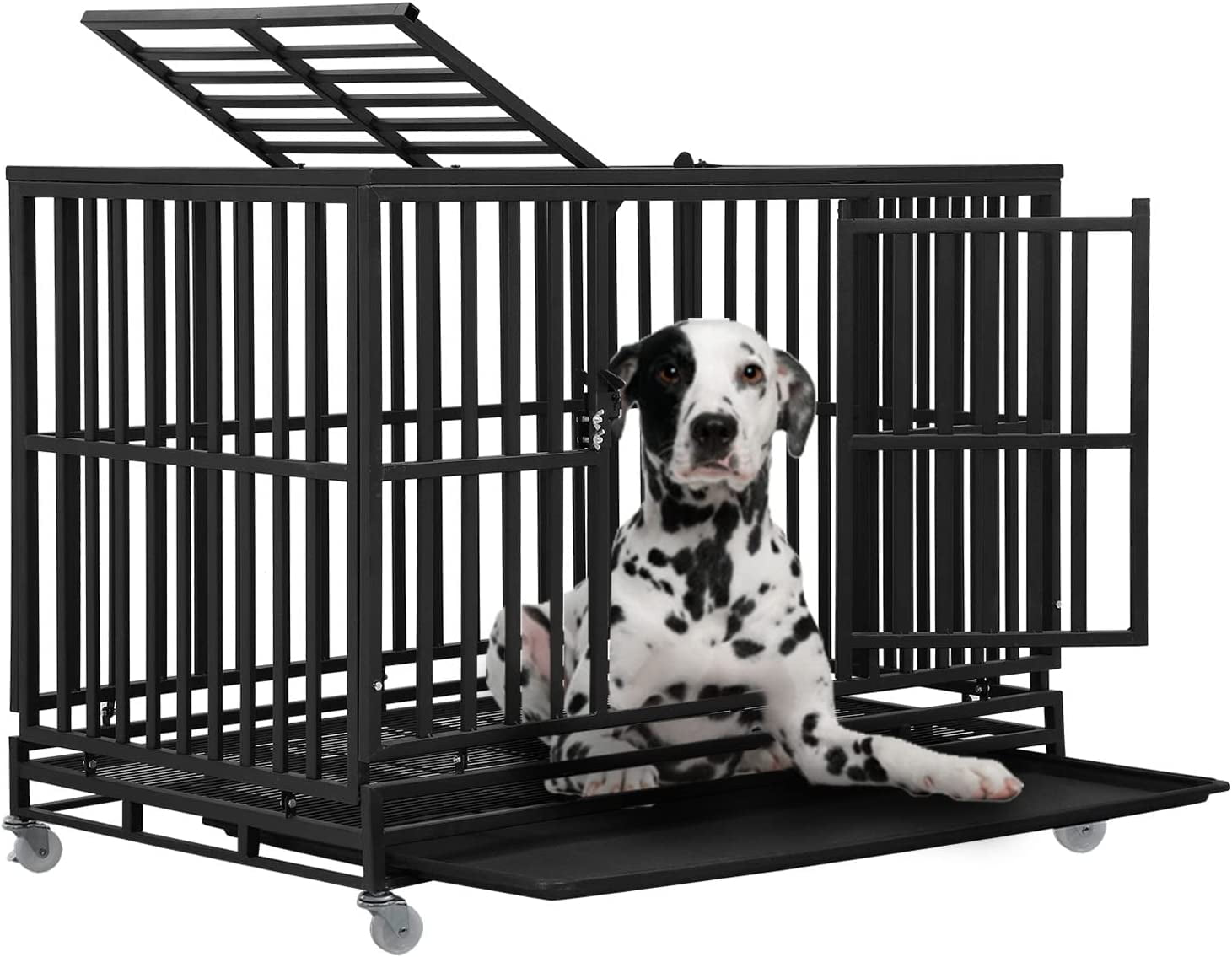 NiamVelo 48 inch Heavy Duty Steel Dog Crate Large Dog Cage Kennel Two ...