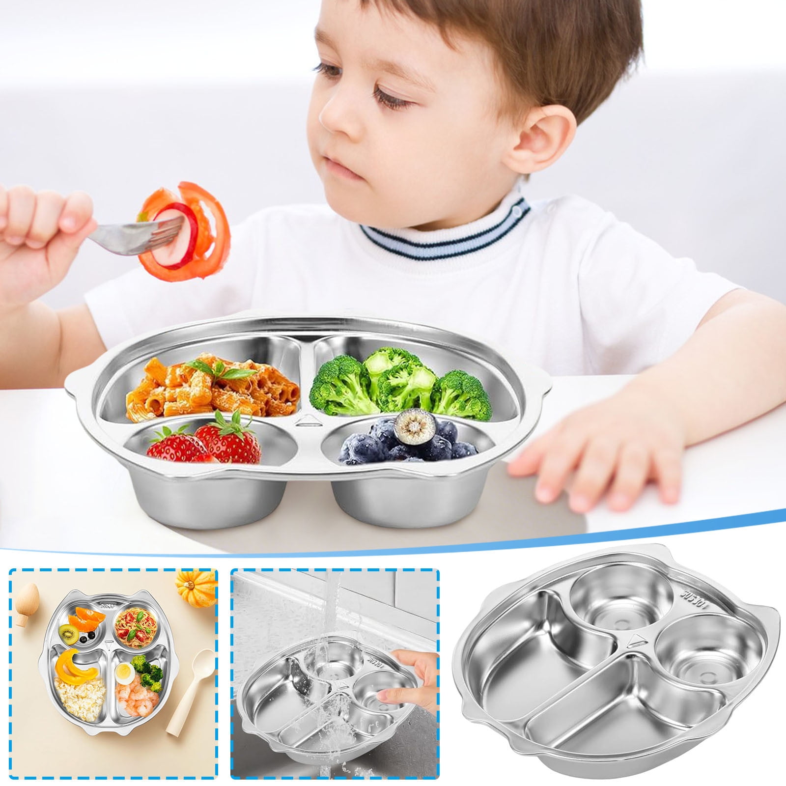 Placas divididas de acero inoxidable para niños | Bandeja de comida ...